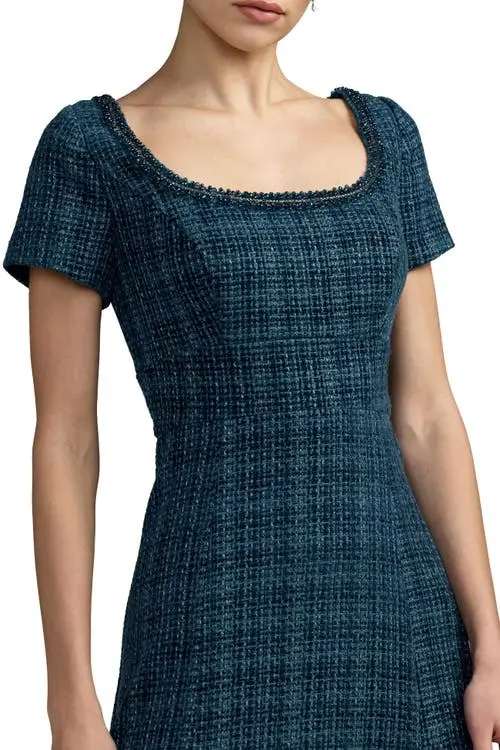 Mac Duggal Embellished Bouclé Short Sleeve Midi Dress