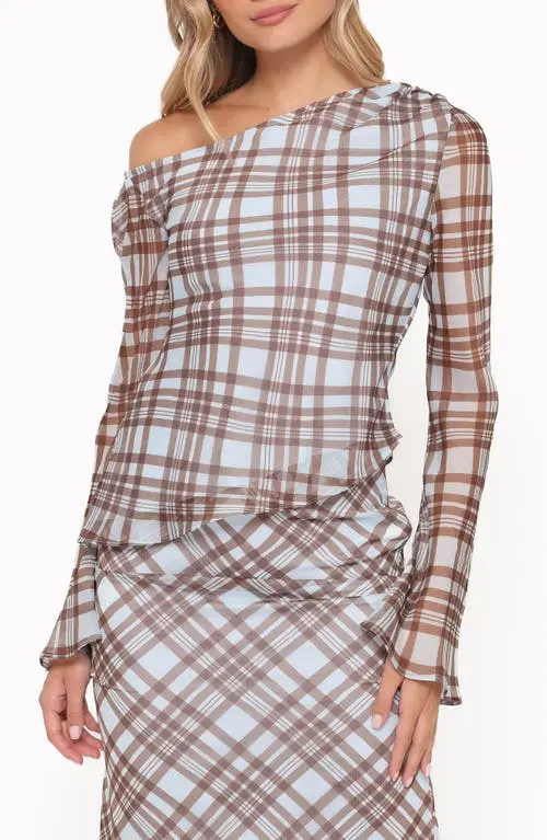 PETAL & PUP Caitriona Plaid Cowl Neck Top - Blue Plaid