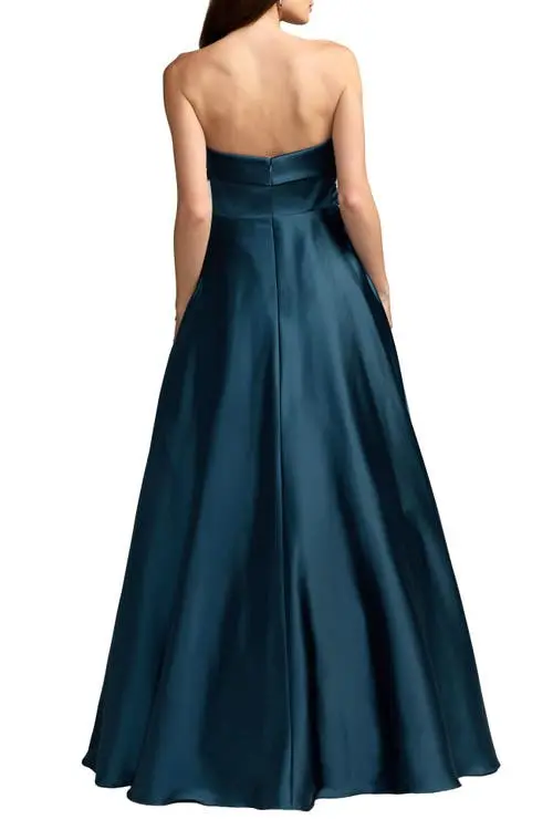 Mac Duggal Satin Strapless Ballgown With Pockets