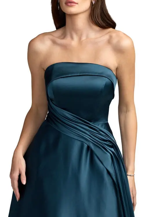 Mac Duggal Satin Strapless Ballgown With Pockets