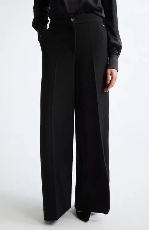 St. John Palais Stretch Suiting Wide Leg Pants - Black