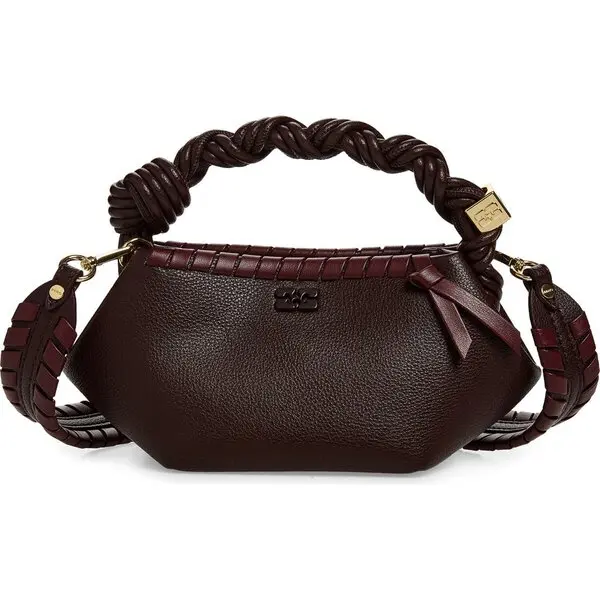 GANNI Mini Bou Leather Top Handle Bag - Bitter Chocolate