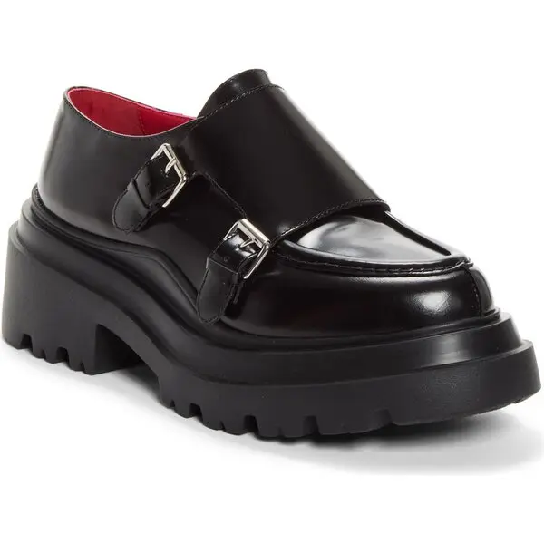 Plan C Monk Strap Buckle Platform Loafer - Black
