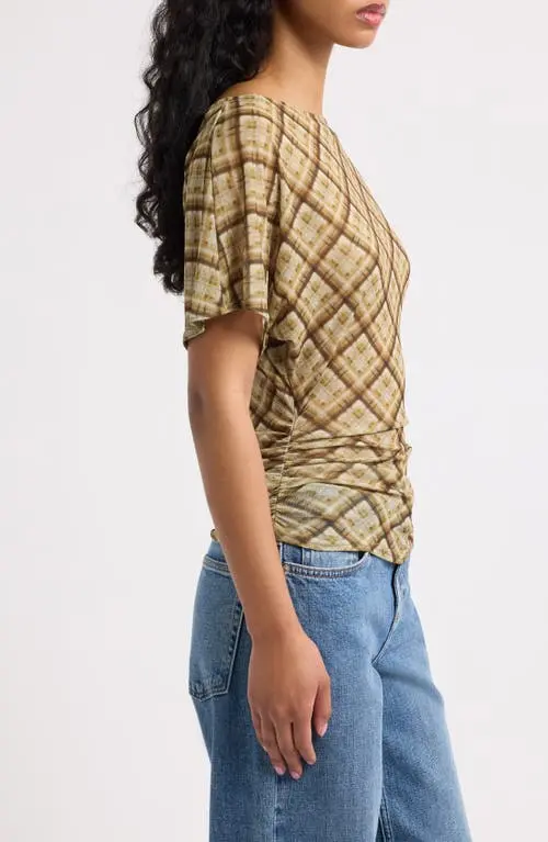 BDG URBAN OUTFITTERS Slash Neck Ruched Mesh Top