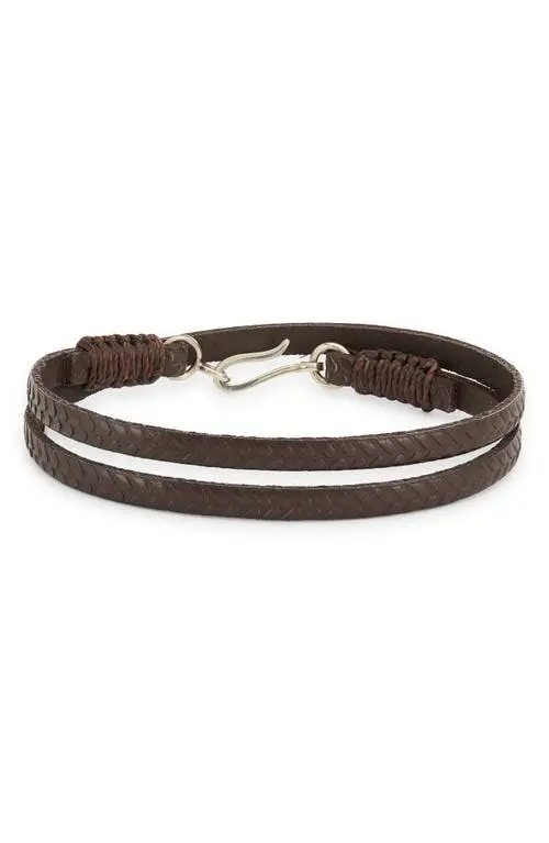 Caputo & Co Sterling Silver Woven Embossed Leather Wrap Bracelet - Dark Brown