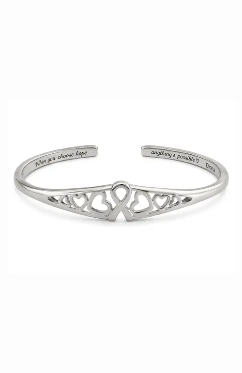 DLORIA Cancer Awareness Heart Engraved Adjustable Cuff Bracelet - Silver