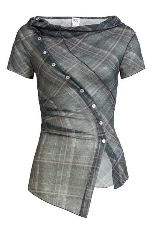 BDG URBAN OUTFITTERS Asymmetrical Plaid Short Sleeve Top