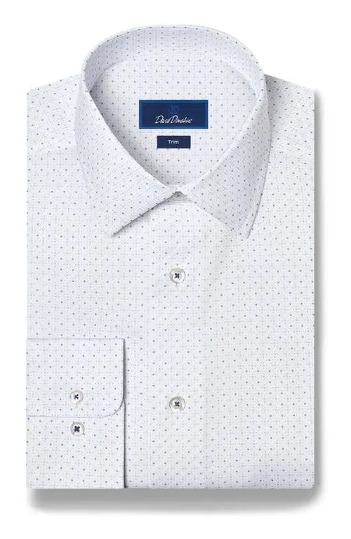 David Donahue Trim Fit Micro Neat Stretch Cotton Dress Shirt - White/blue