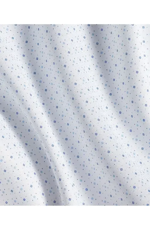 David Donahue Trim Fit Micro Neat Stretch Cotton Dress Shirt - White/blue