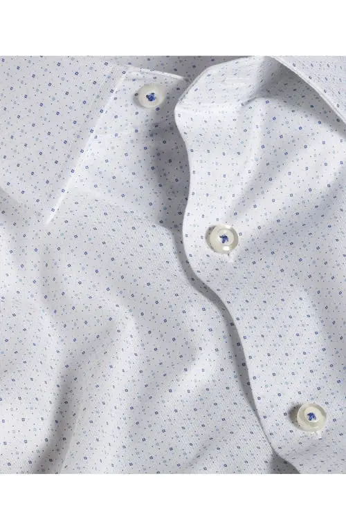 David Donahue Trim Fit Micro Neat Stretch Cotton Dress Shirt - White/blue