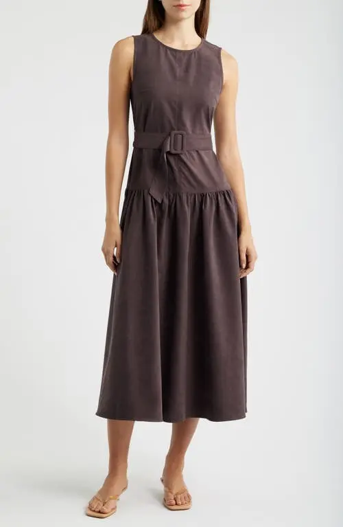 ZOE AND CLAIRE Belted Drop Waist Midi Dress - Brown