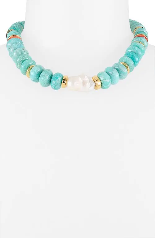 LIZZIE FORTUNATO Provence Baroque Pearl & Amazonite Collar Necklace