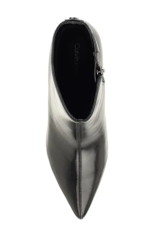 Calvin Klein Suede Pointed Toe Block Heel Booties - Black