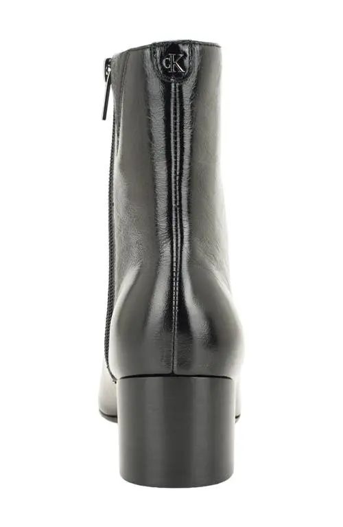 Calvin Klein Suede Pointed Toe Block Heel Booties - Black