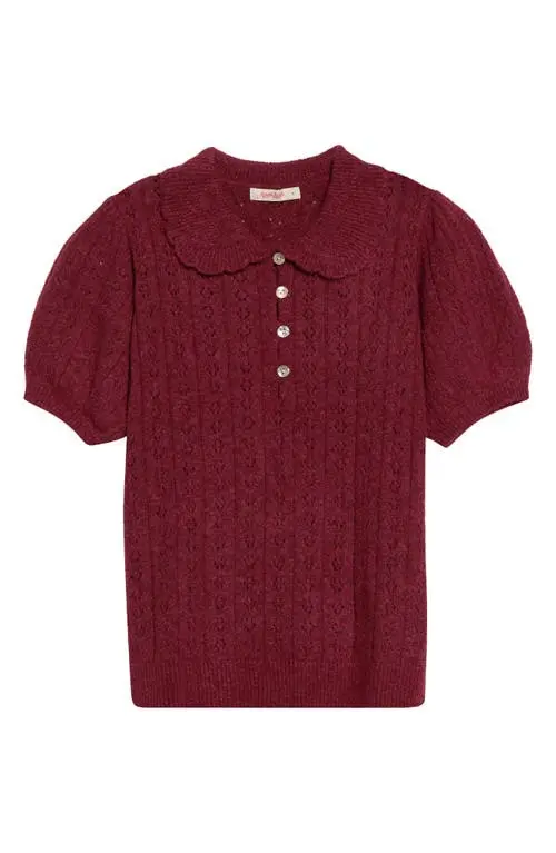 Marine Layer Sophie Pointelle Knit Polo Sweater - Cabernet
