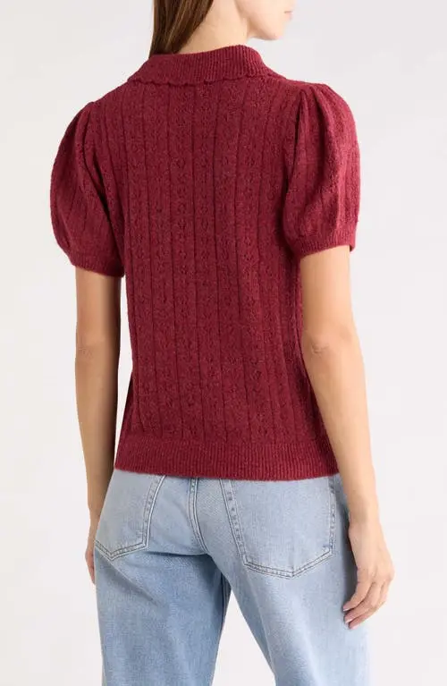 Marine Layer Sophie Pointelle Knit Polo Sweater - Cabernet