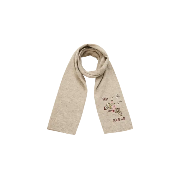 FABLE ENGLAND Eve Floral Embroidered Knitted Scarf - Oat