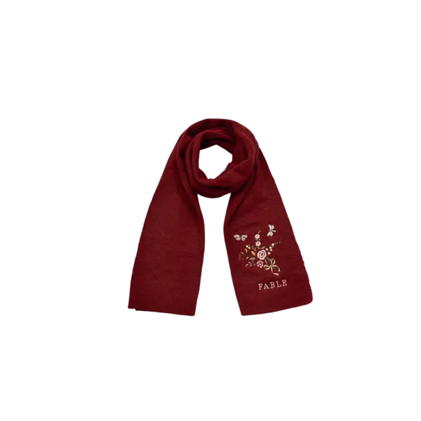 FABLE ENGLAND Eve Floral Embroidered Knitted Scarf - Red