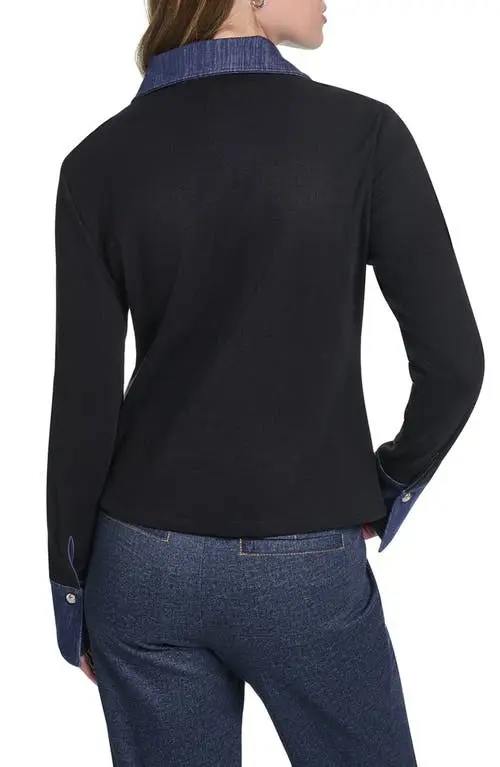 Karl Lagerfeld Paris Denim Accent Knit Shirt