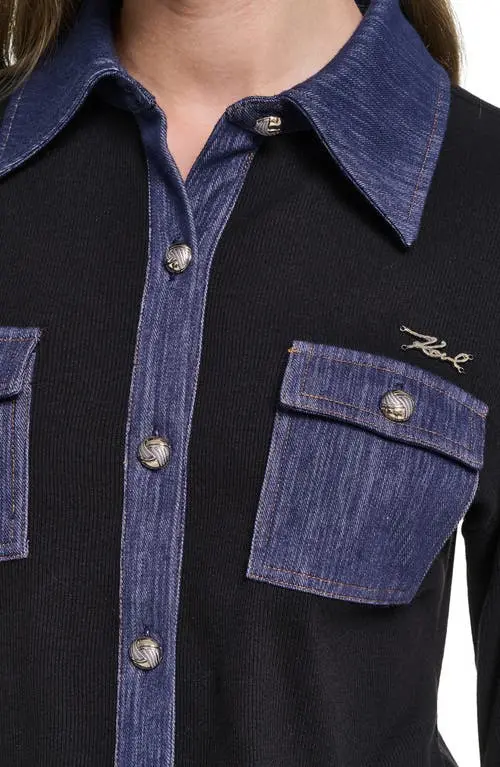 Karl Lagerfeld Paris Denim Accent Knit Shirt