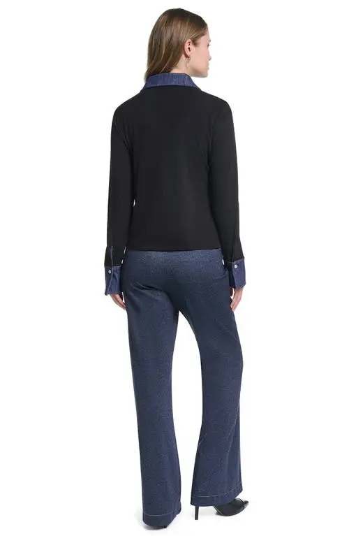 Karl Lagerfeld Paris Denim Accent Knit Shirt