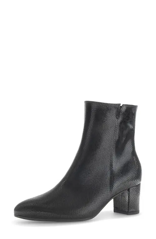Gabor Sabine Croc Embossed Leather Bootie - Black