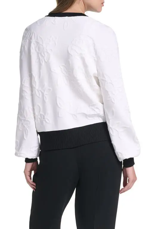 Karl Lagerfeld Paris Jacquard Pattern Crewneck Cardigan - Soft White/black