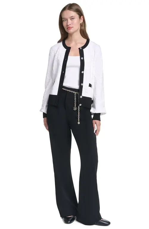 Karl Lagerfeld Paris Jacquard Pattern Crewneck Cardigan - Soft White/black