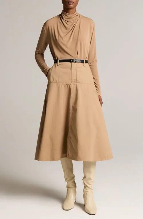 Vince Washed Cotton A-line Midi Skirt