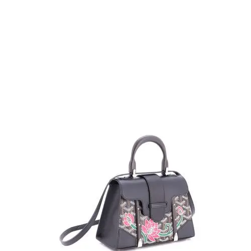 Goyard Structured Saigon Top Handle Bag Embroidered Coated Canvas With Leather Mini