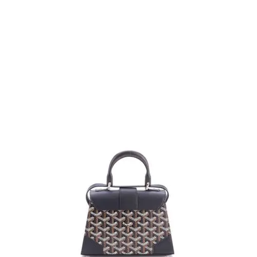 Goyard Structured Saigon Top Handle Bag Embroidered Coated Canvas With Leather Mini