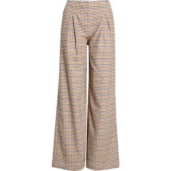 Marine Layer Allison Pleated Moleskin Wide Leg Trousers - Fall Check
