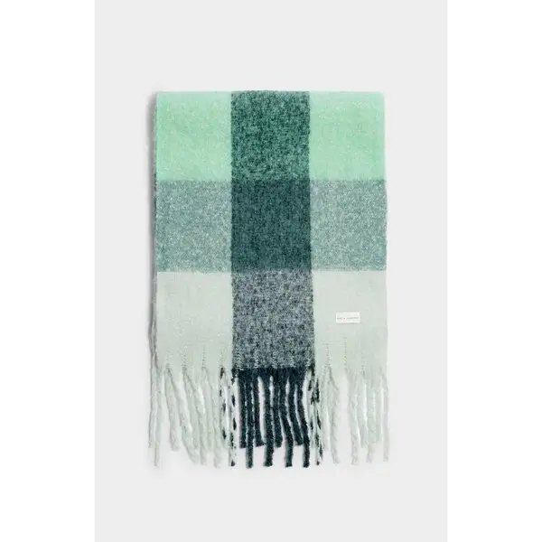 KATIE LOXTON Recycled Checked Tassel Scarf - Green/grey