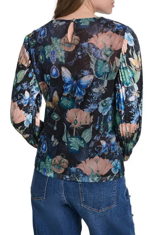 Karl Lagerfeld Paris Floral Long Sleeve Knit Top