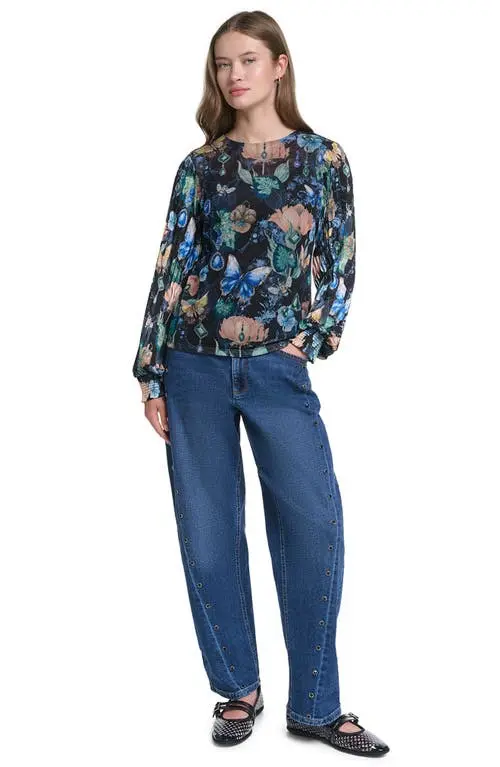 Karl Lagerfeld Paris Floral Long Sleeve Knit Top