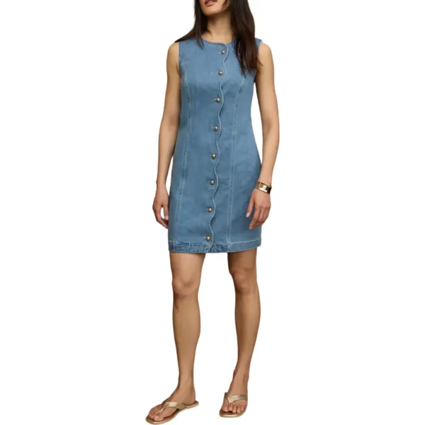 Mint Velvet Denim Scallop Mini Shift Dress