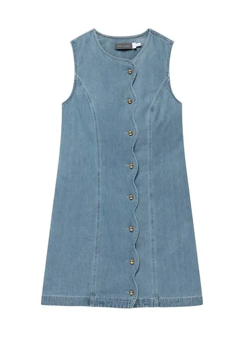 Mint Velvet Denim Scallop Mini Shift Dress