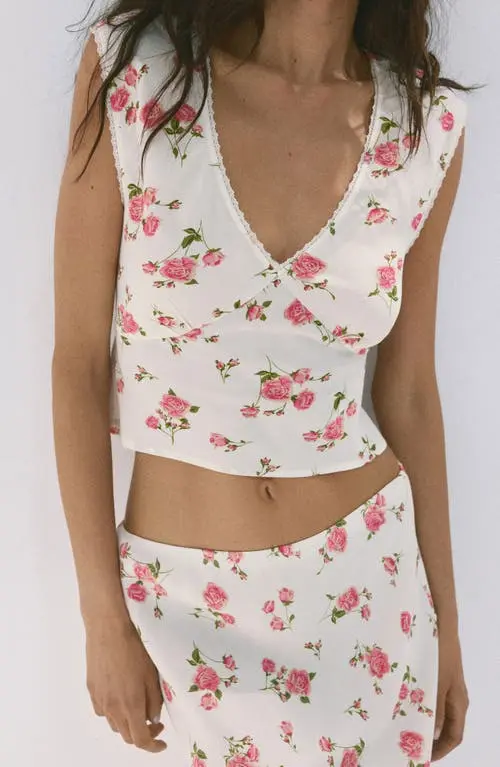 Mango Floral Lace Cropped Blouse