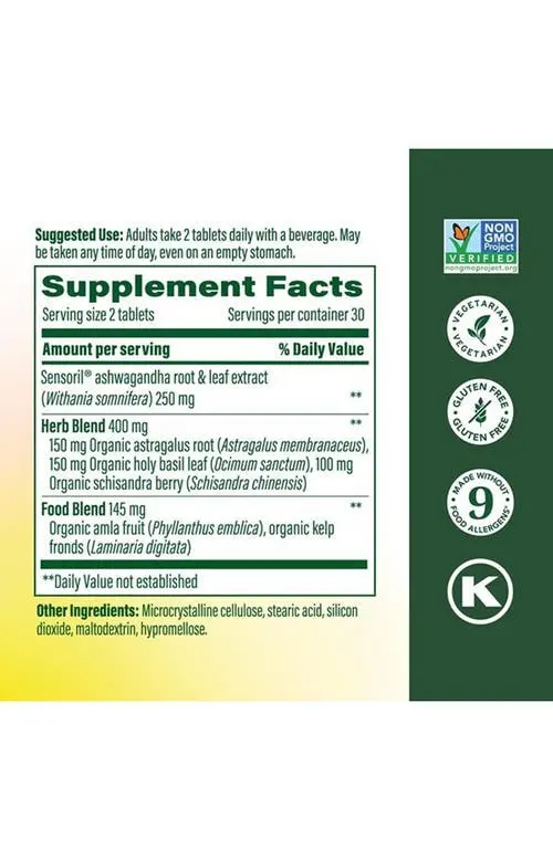 MEGAFOOD Ashwagandha Complex, Cortisol Supplement, Vegetarian, Gluten Free