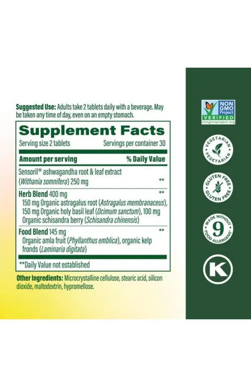 MEGAFOOD Ashwagandha Complex, Cortisol Supplement, Vegetarian, Gluten Free