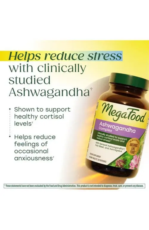 MEGAFOOD Ashwagandha Complex, Cortisol Supplement, Vegetarian, Gluten Free