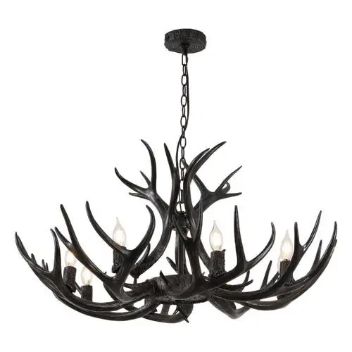 JONATHAN Y Eldora 36" 8-light Rustic Farmhouse Adjustable Resin Antler Led Chandelier - Black