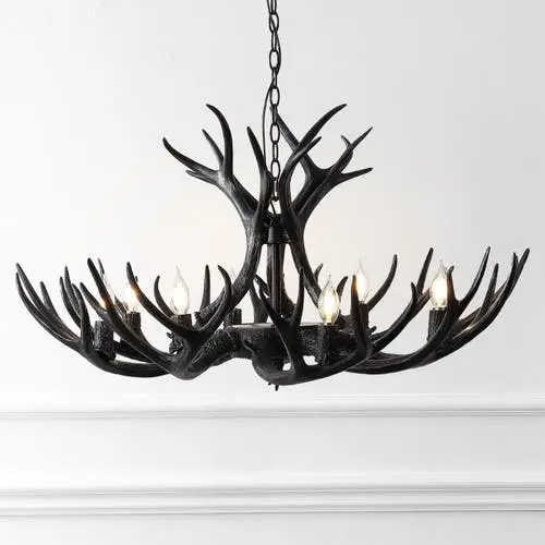 JONATHAN Y Eldora 36" 8-light Rustic Farmhouse Adjustable Resin Antler Led Chandelier - Black