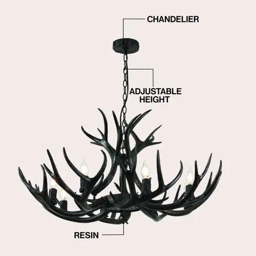 JONATHAN Y Eldora 36" 8-light Rustic Farmhouse Adjustable Resin Antler Led Chandelier - Black