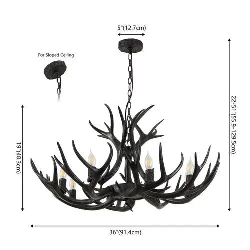 JONATHAN Y Eldora 36" 8-light Rustic Farmhouse Adjustable Resin Antler Led Chandelier - Black