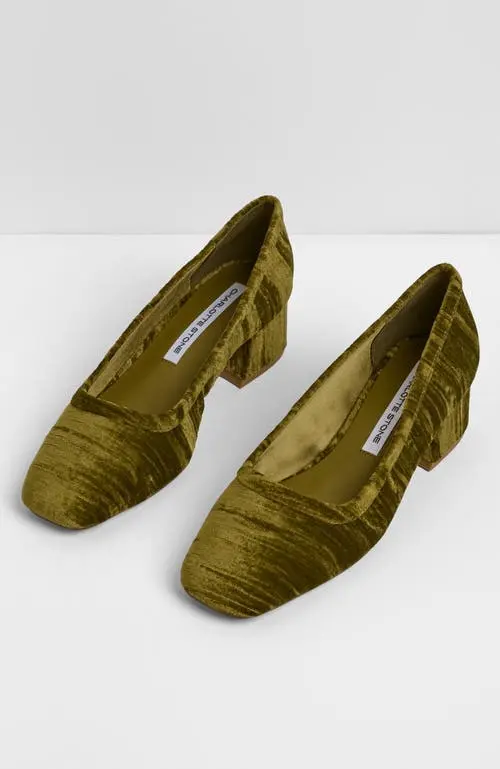 Charlotte Stone Poppie Block Heel Pump - Olive