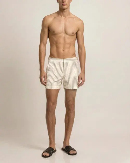 Orlebar Brown Setter Seersucker Shorter Length Tailored Swim Shorts - Latte