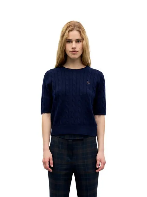 Gerard Darel Raisa Cable Knit Short Sleeve Sweater