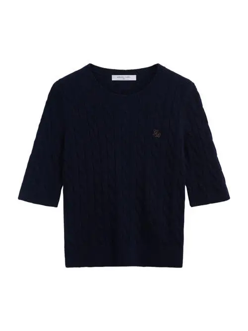 Gerard Darel Raisa Cable Knit Short Sleeve Sweater