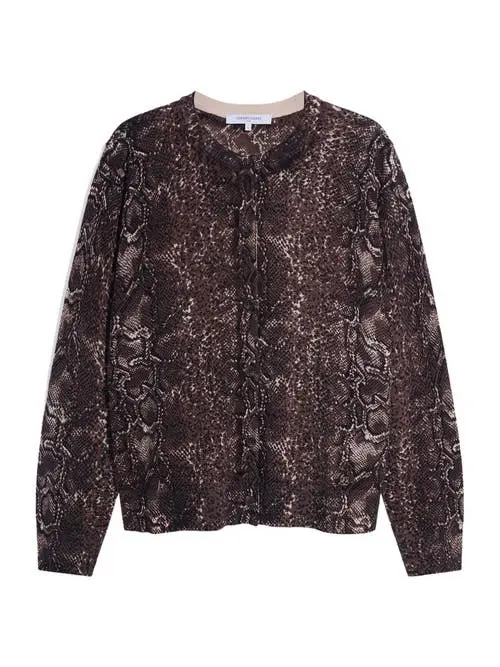 Gerard Darel Merino Wool Crew Neck Cardigan With Animal Print